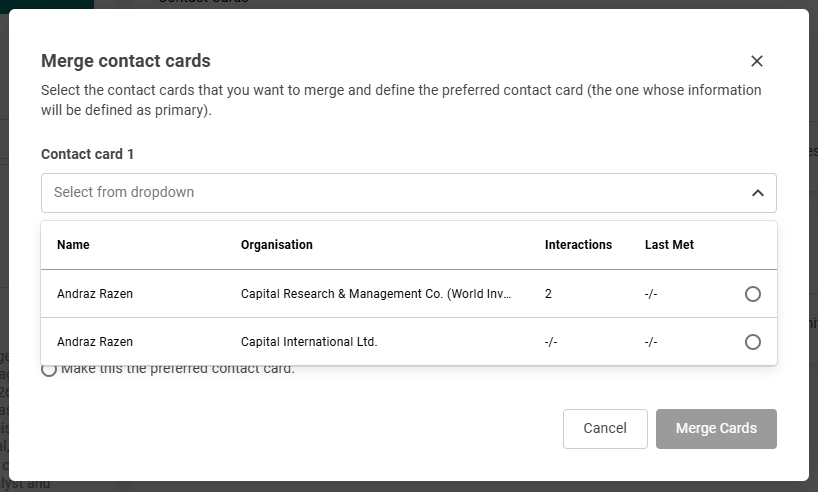 How to merge Contact Cards